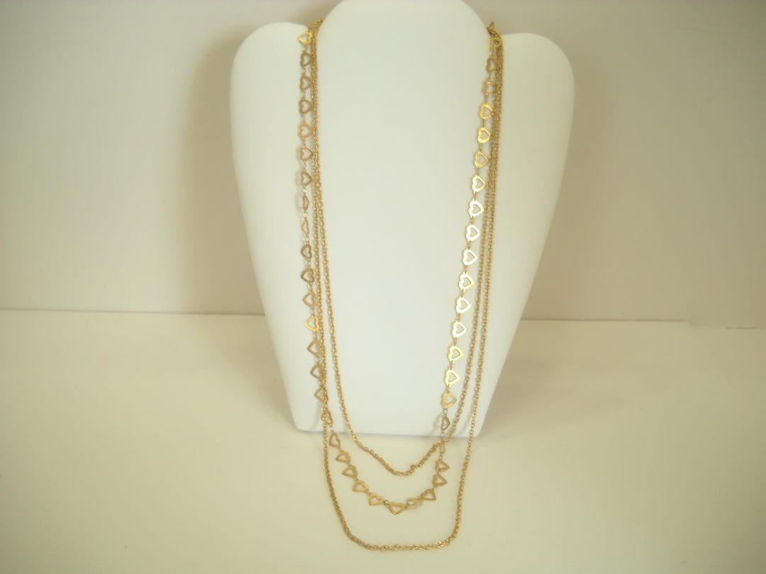 Vintage Triple Strands Chain Necklace (6331) Middle Strand is Hearts - Etsy