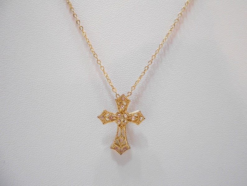 Gorgeous Gold Tone & Rhinestone Cross Pendant Necklace 6440 - Etsy