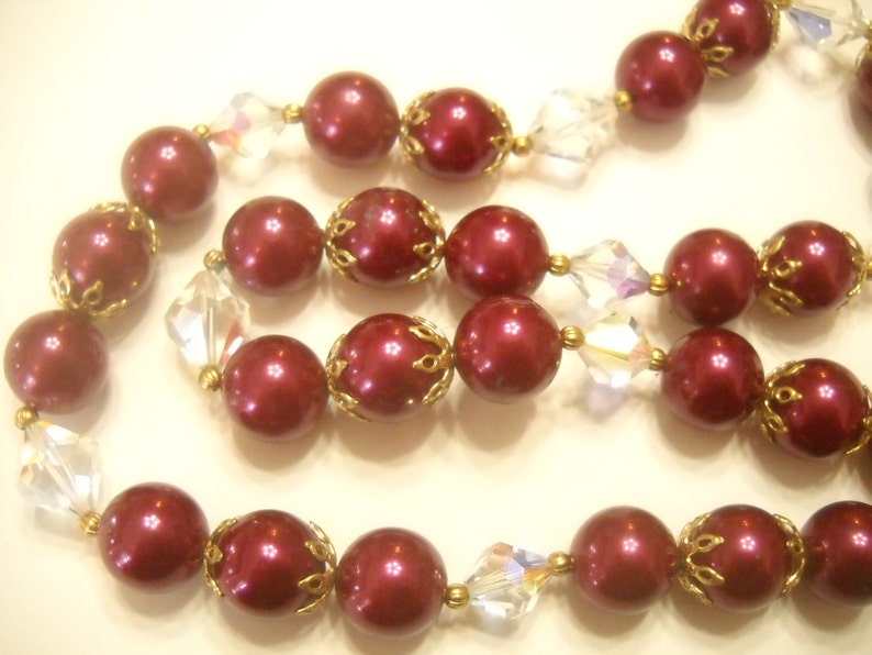 Vintage 22" Crystal & Maroon Beaded Necklace (6113) Gorgeous! - Etsy