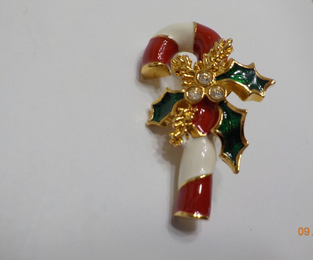 Vintage Enamel Candy Cane Lapel Pin 997/3651 Three Rhinestones - Etsy