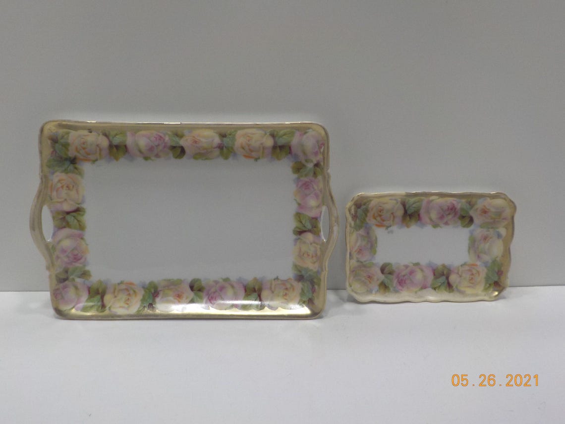 Vintage Prince Regent China Tray Set (17-A) Beautiful Pink & Yellow ...