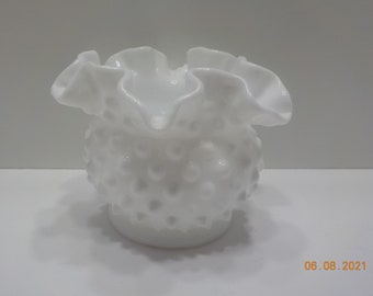 Small Fenton Hobnail Milk Glass Ruffled Vase - Etsy