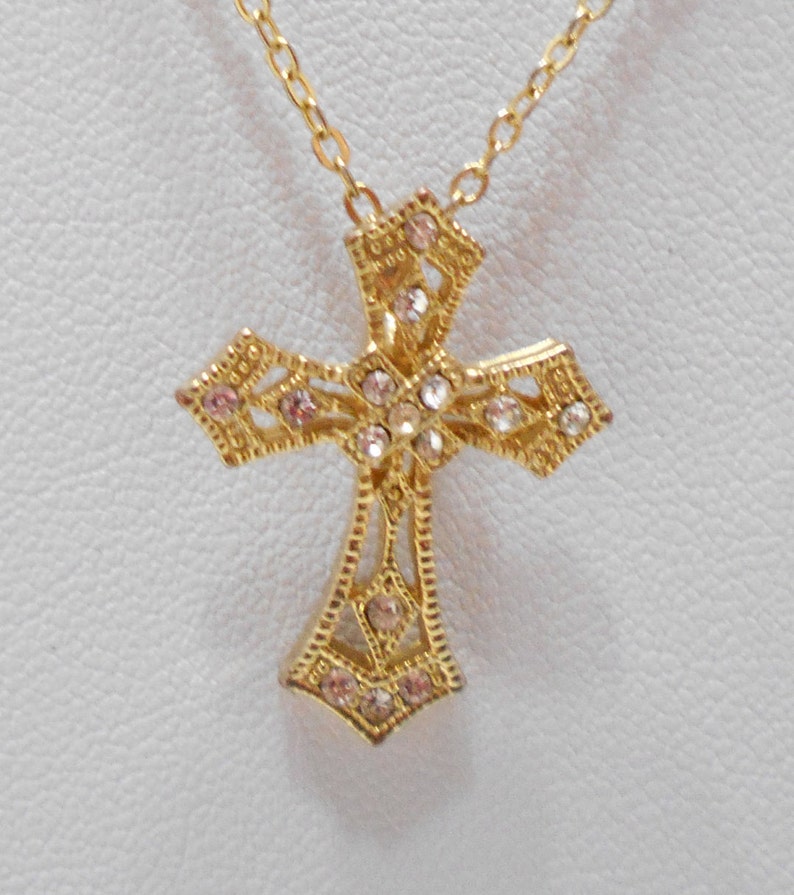 Gorgeous Gold Tone & Rhinestone Cross Pendant Necklace 6440 - Etsy