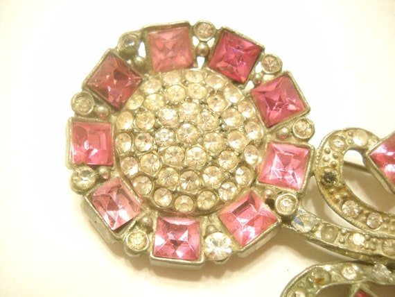Vintage Art Deco Hot Pink Rhinestone Brooch (1846) - Gem