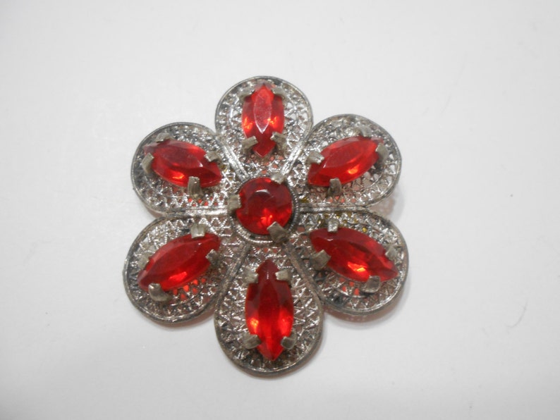 Vintage Ruby Red Crystal Brooch 0055 - Etsy