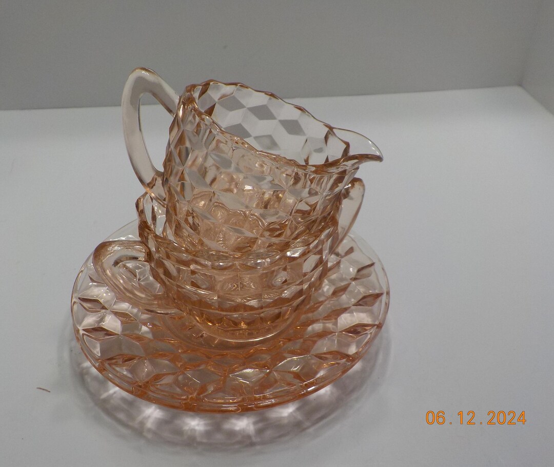 Vintage Pink Depression--jeanette Glass Cube Pattern--sugar, Creamer ...