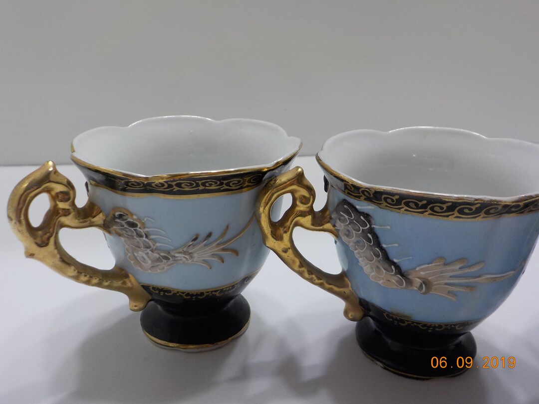 Vintage Miniature Dragonware Tea Cups (22) Two Blue Cups--japan - Etsy