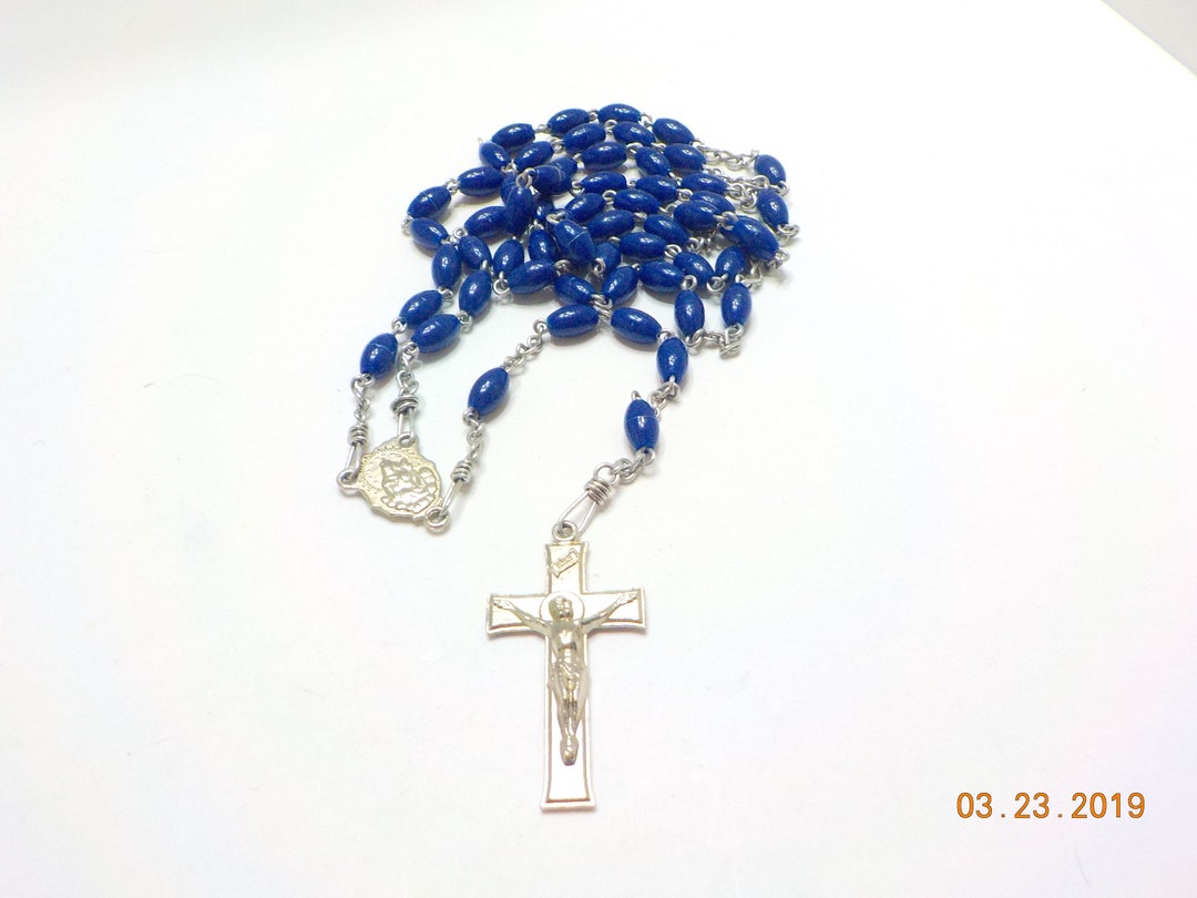 Vintage Cobalt Blue Beaded Rosary 8903 - Etsy