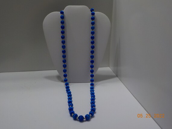 Vintage 30" Single Strand Royal Blue String Beaded Ne… - Gem
