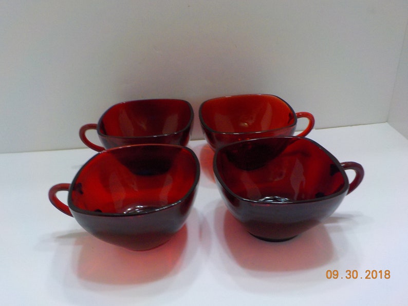 Four Vintage Ruby Red Indiana Glass Coffee Cups 1-A Anchor | Etsy