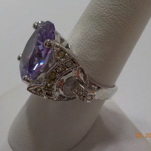 Gorgeous Vintage Light Amethyst Ring Adorned With Clear Rhinestones ...