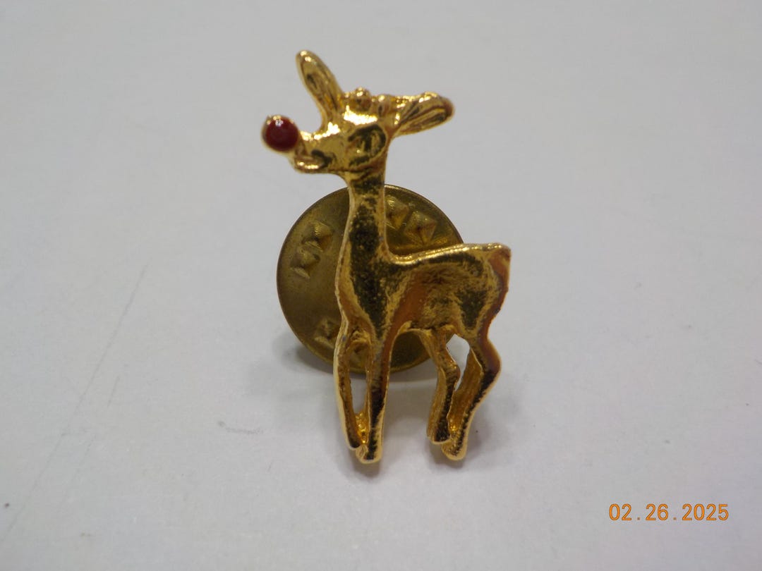Vintage Rudolph the Red Nosed Reindeer Lapel Pin (2859) Red Rhinestone ...