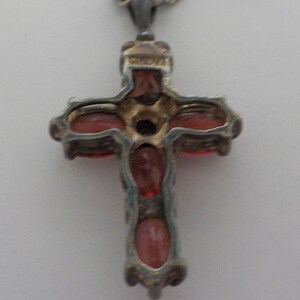 Vintage Sterling & Dark Red Crystal Cross Pendant Necklace 3544 ...