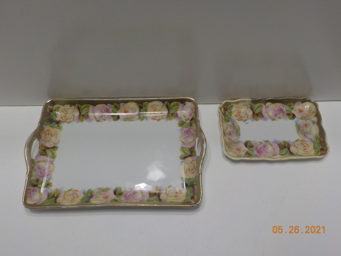 Vintage Prince Regent China Tray Set (17-A) Beautiful Pink & Yellow ...
