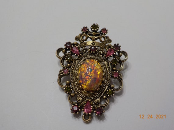 Vintage 1974 Contessa Brooch Pendant by Sarah Coventry Dangle Missing 7783 Faux Opal Gorgeous Rhinestones