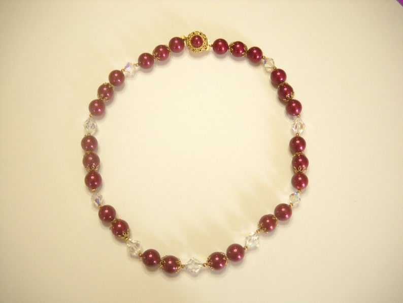 Vintage 22" Crystal & Maroon Beaded Necklace (6113) Gorgeous! - Etsy