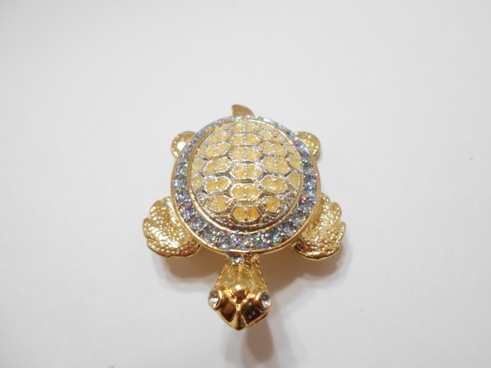 Vintage Gold Tone Turtle Brooch 8774 Blue Aurora Borealis - Etsy