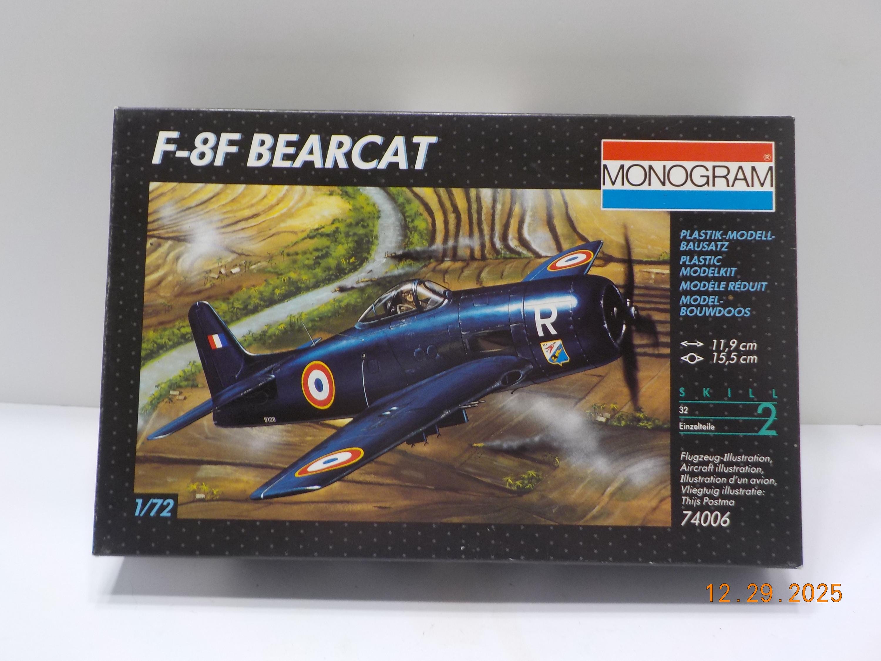 Vintage 1991 Monogram F-8F Bearcat (BP) 1/72 Scale Unassembled Model ...