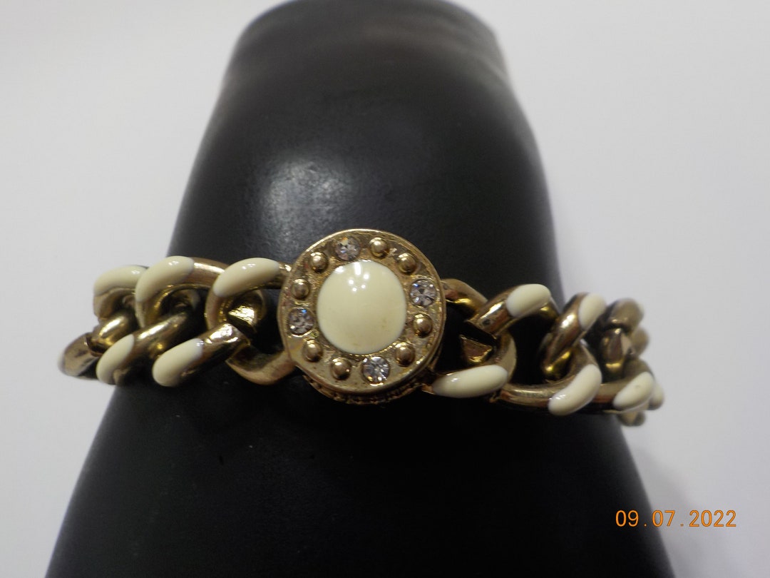 Vintage Gold Tone & Enamel Link Bracelet (3434) Magnetic Fastener - Etsy