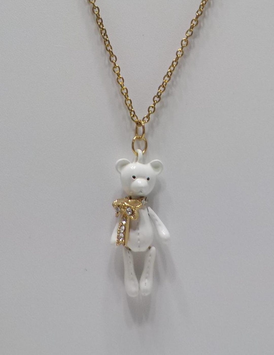 Vintage Enamel Bear Pendant Necklace (483) Rhinestone Bow and Collar ...