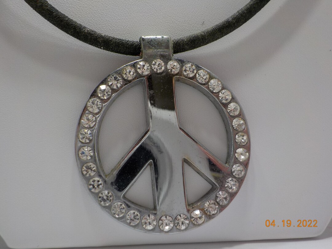 Vintage Rhinestone Peace Symbol Necklace (9481) 18" Rope Chain - Etsy