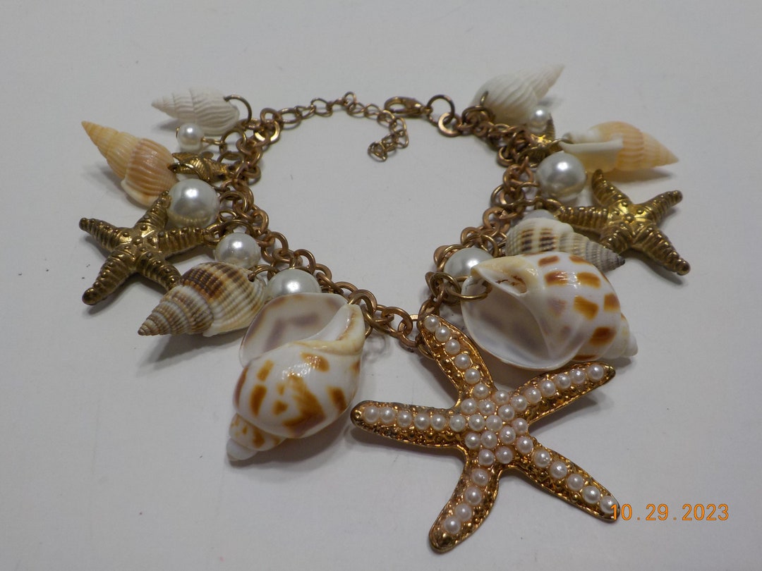 Vintage Sea Shells & Faux Pearls Bracelet (4530) Beachwear!! - Etsy