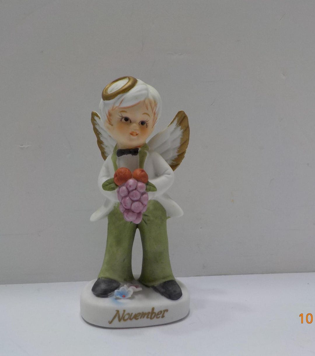 Vintage Hand Painted Ceramic Birthday Boy Angel Figurine--november--4ma ...