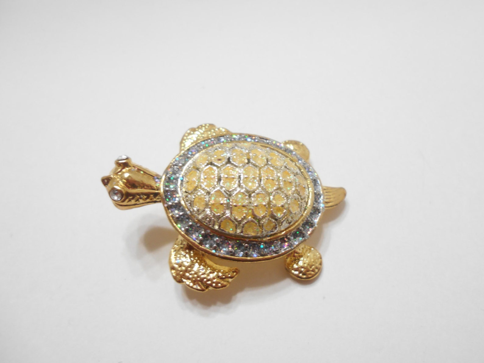 Vintage Gold Tone Turtle Brooch 8774 Blue Aurora Borealis - Etsy