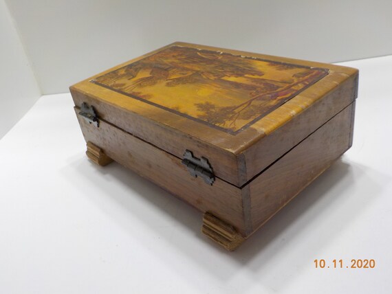 Vintage Hinged Wooden Chest (24) Trinket Box - Gem