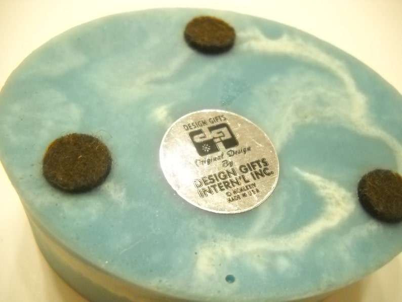 Vintage 1970s Light Blue Oval Incolay Trinket Box 15 Design | Etsy