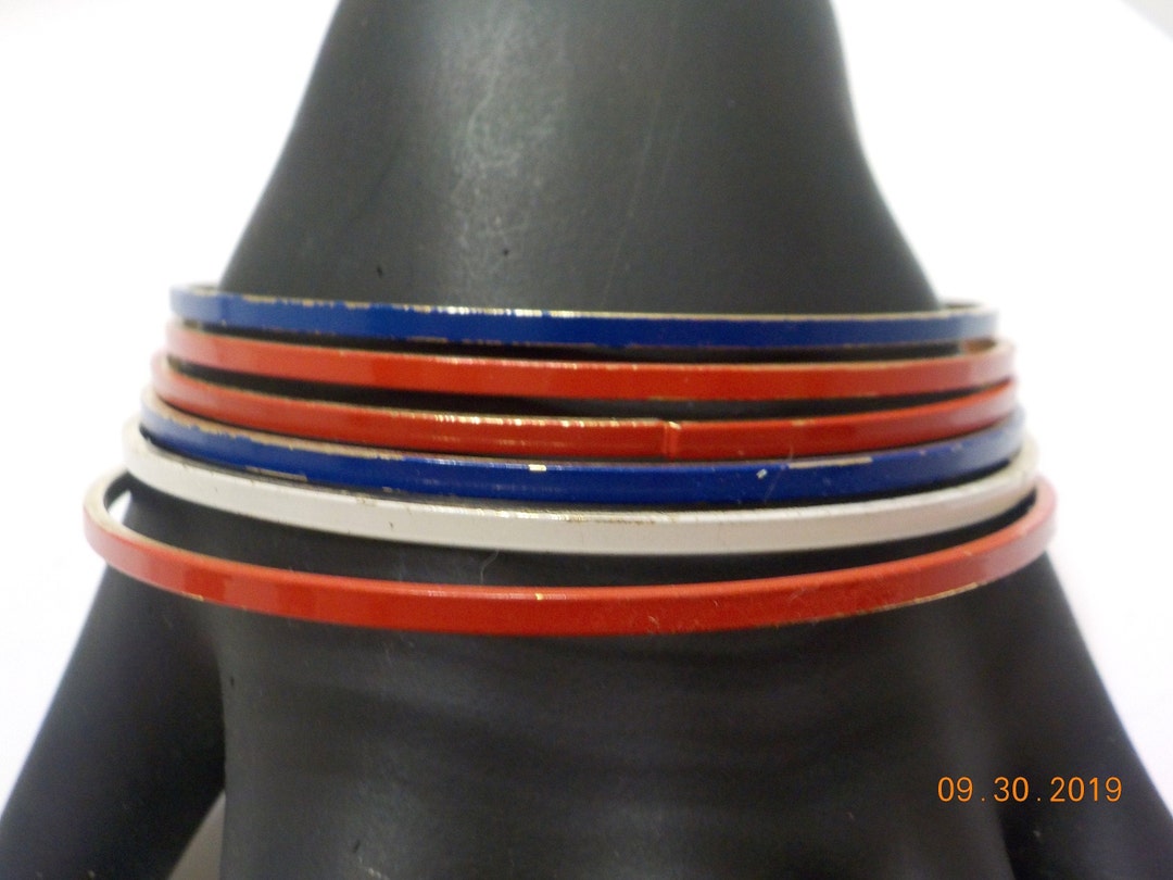 Vintage Seven Bangle Bracelets (4161) Red, White & Blue Enamel (photo ...