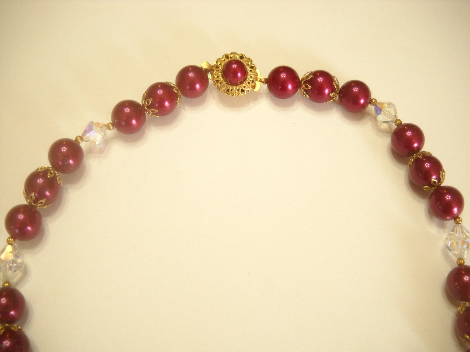 Vintage 22" Crystal & Maroon Beaded Necklace (6113) Gorgeous! - Etsy
