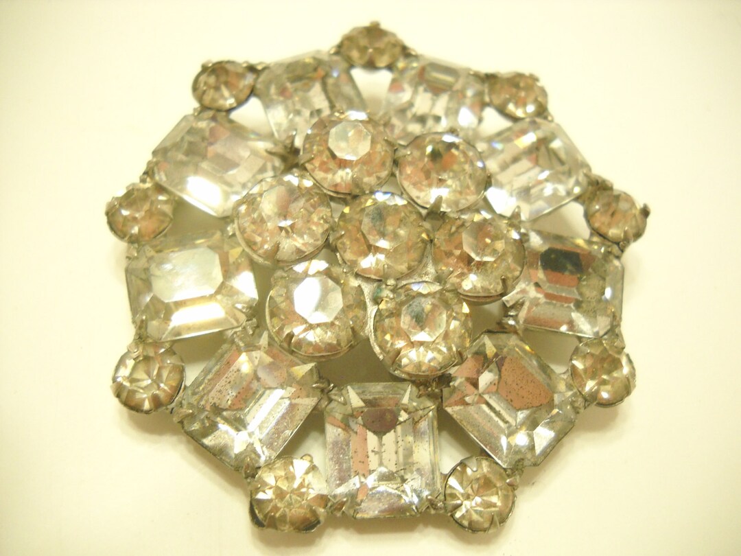 Vintage Large 2" Diameter Foil Back Rhinestone Brooch (9356) - Etsy