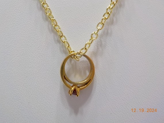 Vintage 20" Sparkly Gold Tone Sterling Chain Pendant … - Gem