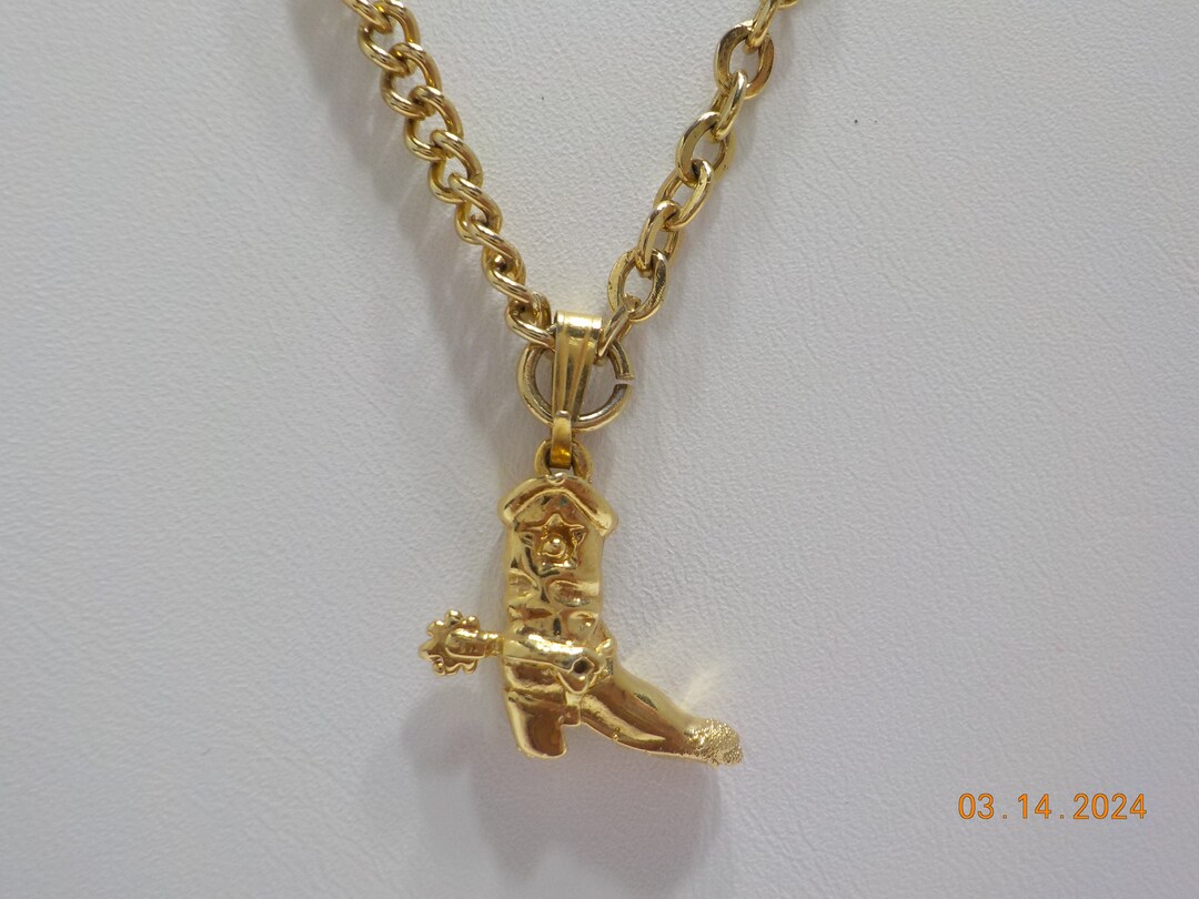 Vintage Napier Gold Tone Cowboy Boot Pendant (7082) 24" Chain - Etsy