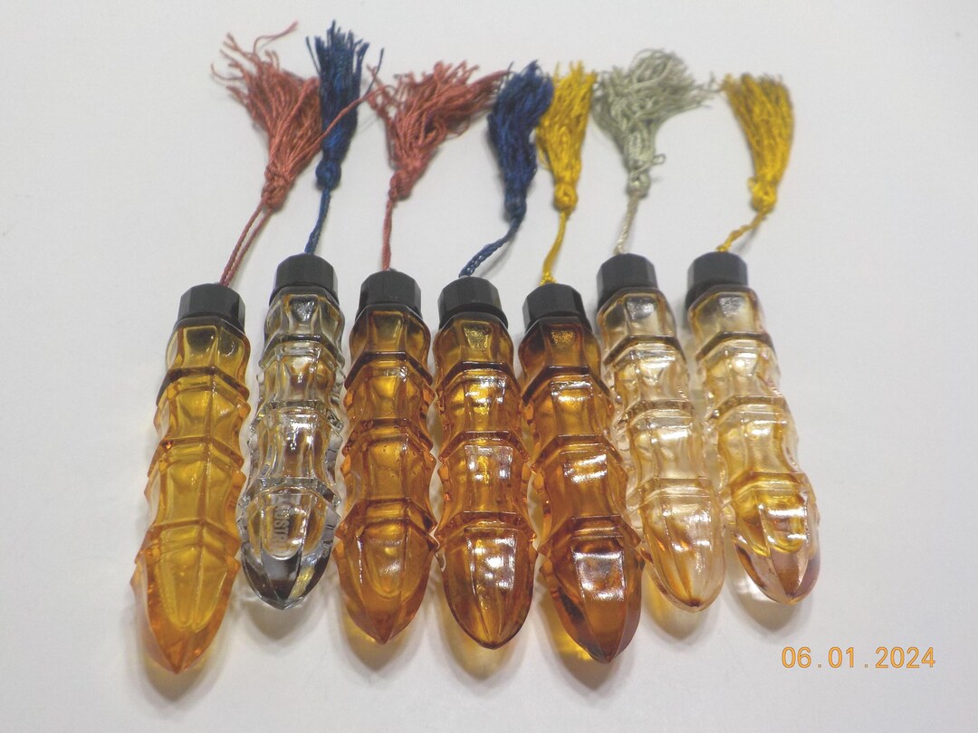 Vintage Glass Perfume Vials (38) Seven Vials With Caps and Tassels ...