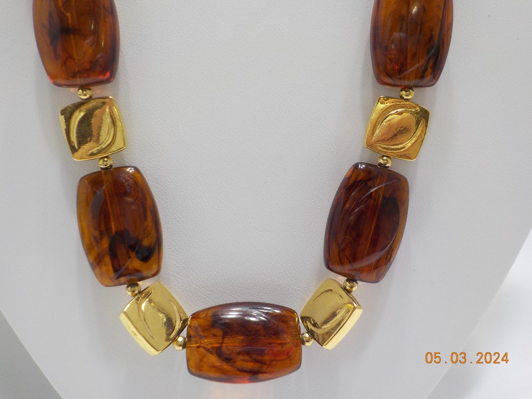 Vintage 20 Faux Tortoise Shell Necklace 8494 Gold Tone Spacers - Etsy