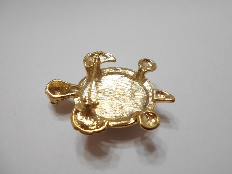 Vintage Gold Tone Turtle Brooch 8774 Blue Aurora Borealis - Etsy