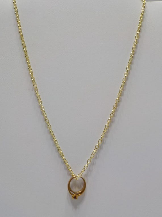 Vintage 20" Sparkly Gold Tone Sterling Chain Pendant … - Gem
