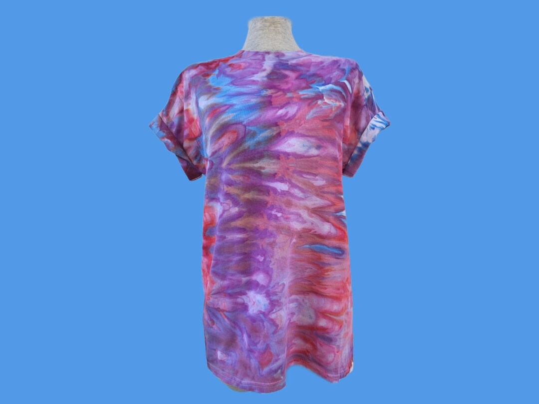 Ice Dye T-shirt Size M Water Colours Tie Dye Top Batik Blue, Red and ...