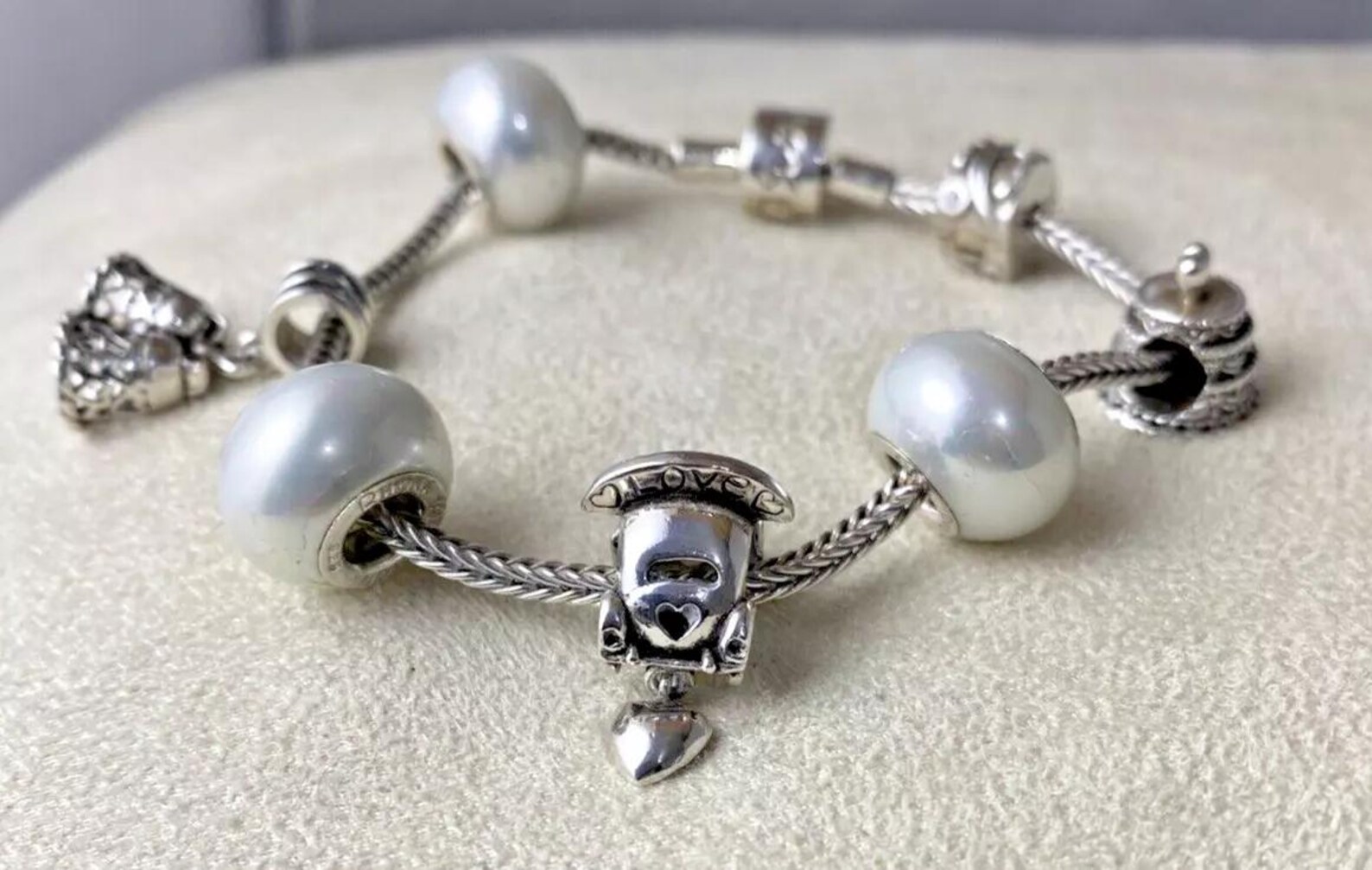 Rhona Sutton 925 Sterling Silver 19cm Charm Bracelet & 7 Charms Wedding ...