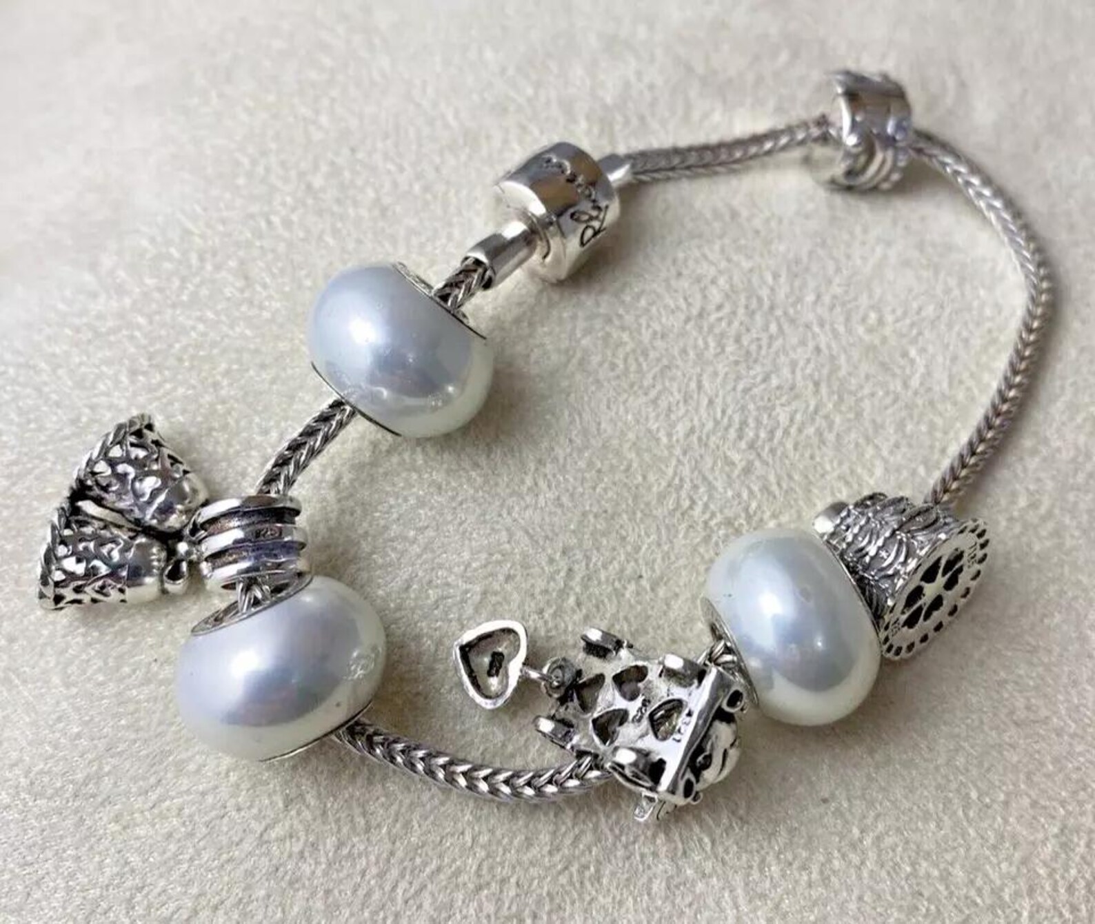 Rhona Sutton 925 Sterling Silver 19cm Charm Bracelet & 7 Charms Wedding ...
