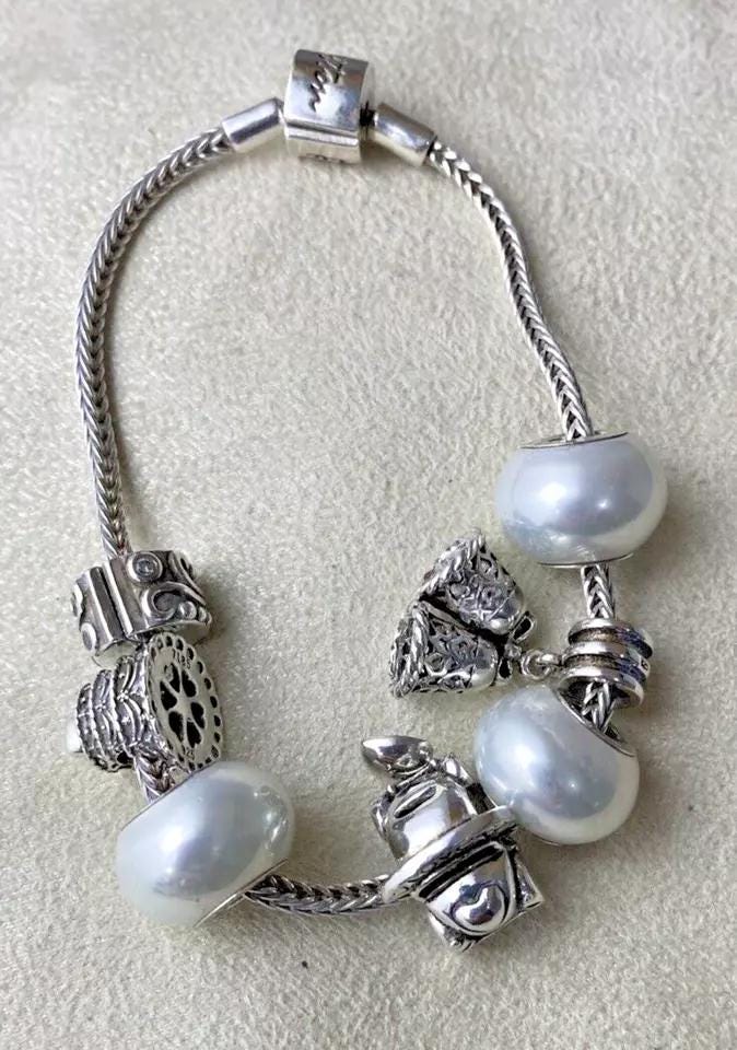 Rhona Sutton 925 Sterling Silver 19cm Charm Bracelet & 7 Charms Wedding ...