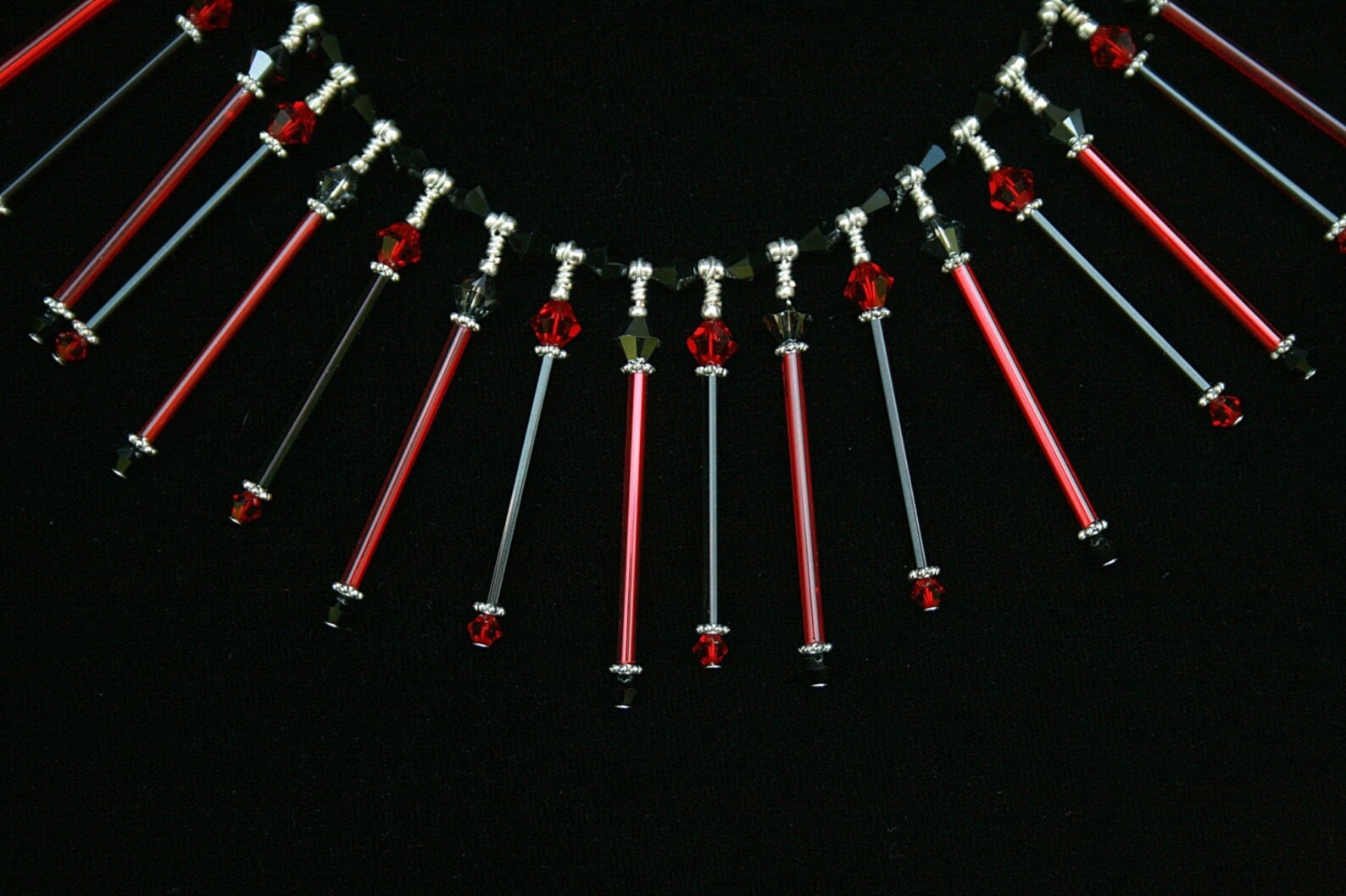 Black Red Fringe Necklace Vintage Black Red Glass Swarovski Crystals ...