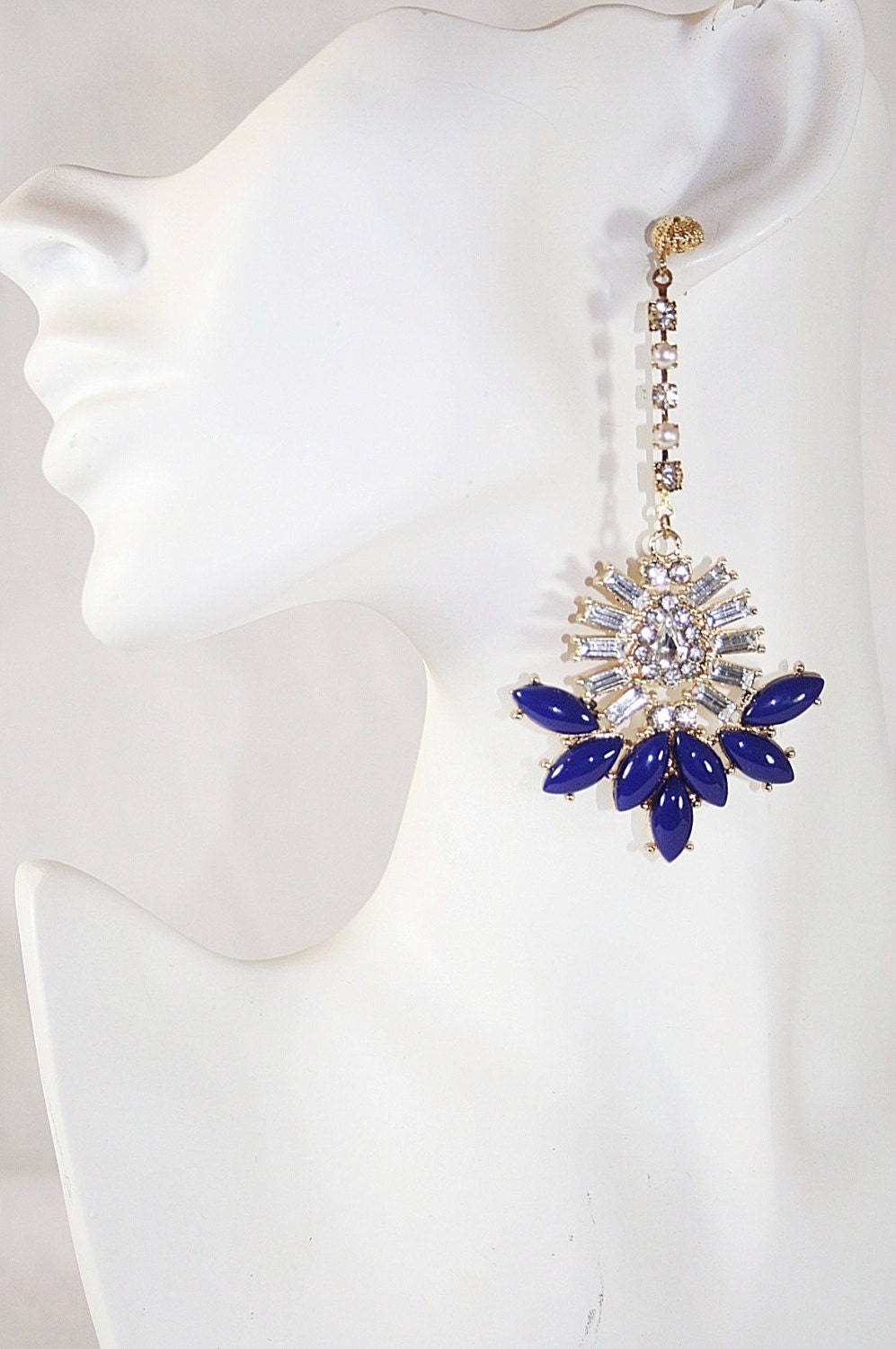 Cobalt Blue Diva Dangle Earrings Statement Rhinestone Earrings Wedding ...