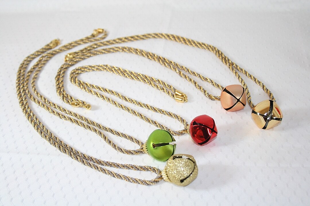 Jingle Bell Necklace Silvertone Goldtone Chain Gold Red Green Gold ...