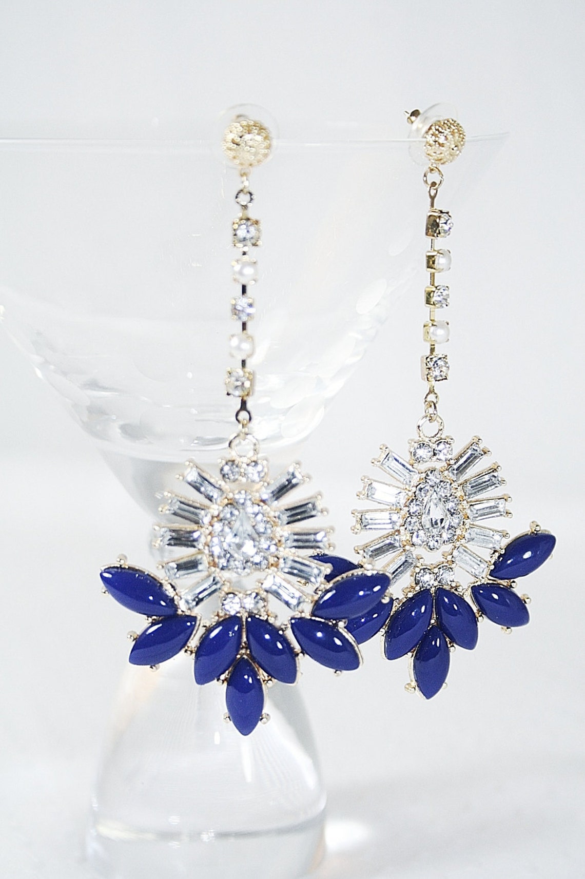 Cobalt Blue Diva Dangle Earrings Statement Rhinestone Earrings Wedding ...