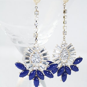 Cobalt Blue Diva Dangle Earrings Statement Rhinestone Earrings Wedding ...