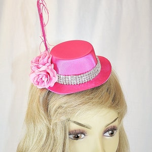 Hot Pink Mini Top Hat Fascinator Rhinestone Mini Top Hat - Etsy