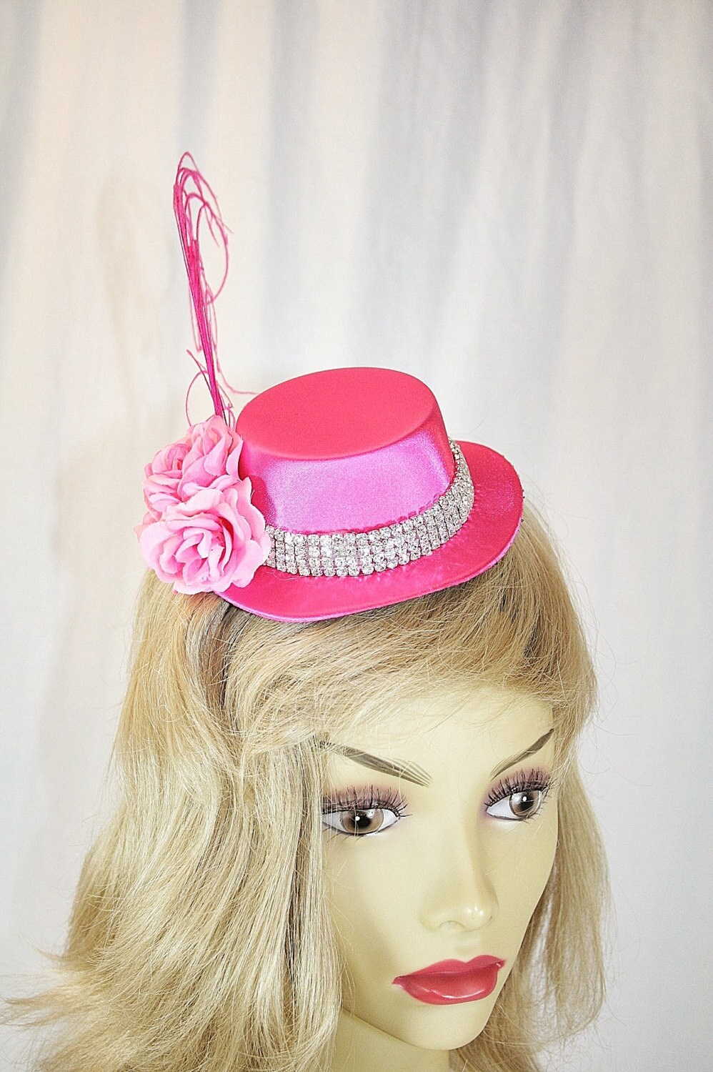 Hot Pink Mini Top Hat Fascinator Rhinestone Mini Top Hat - Etsy